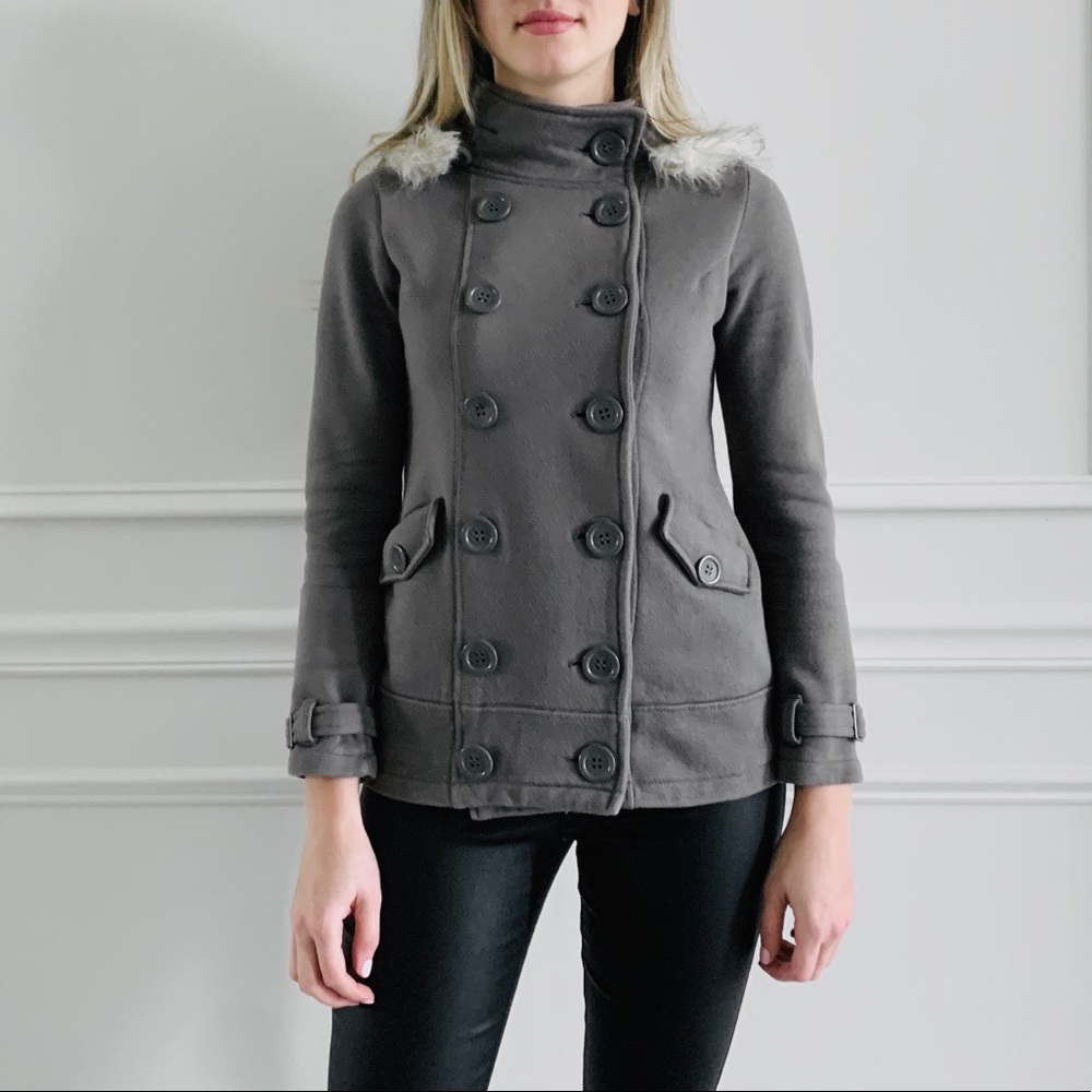 {Jj Basics} Faux Fur Hood Sweater Jacket - Gem